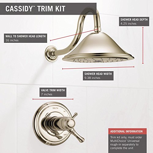 Delta Faucet Cassidy 17T Series Dual-Function Shower Trim Kit with Single-Spray Touch-Clean Shower Head, Polished Nickel T17T297-PN (Valve Not Included)