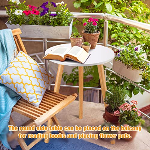 4 Set Round Side Table End Table with 3 Wood Legs Modern Accent Tray Nightstand White Bedside Table Small Coffee End Table for Living Room, Bedroom, Small Spaces, Easy Assembly 20.5 x 15.7 Inches
