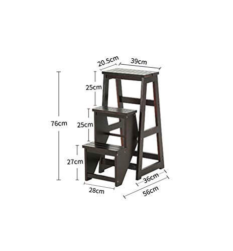 Step Stool Stepladder Stool Three-Step Ladder Stool, Anti-Skid Pedal Ladder Thickening Wood Stepladders Articles Place Shelves Large Load-Bearing, Brown 28 * 56 * 76cm Folding Ladder Stool