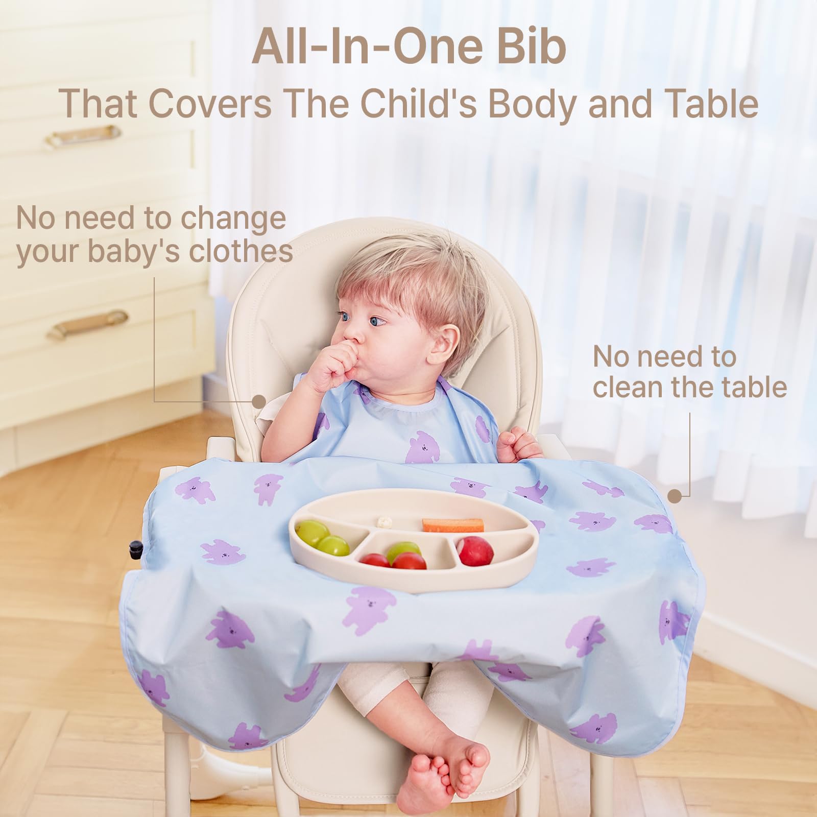 aijoo All-in-one Coverall Bib, Baby Feeding Bibs, Sleeveless Bib, BLW Bibs Covers baby and high chair (Violet Puppy)
