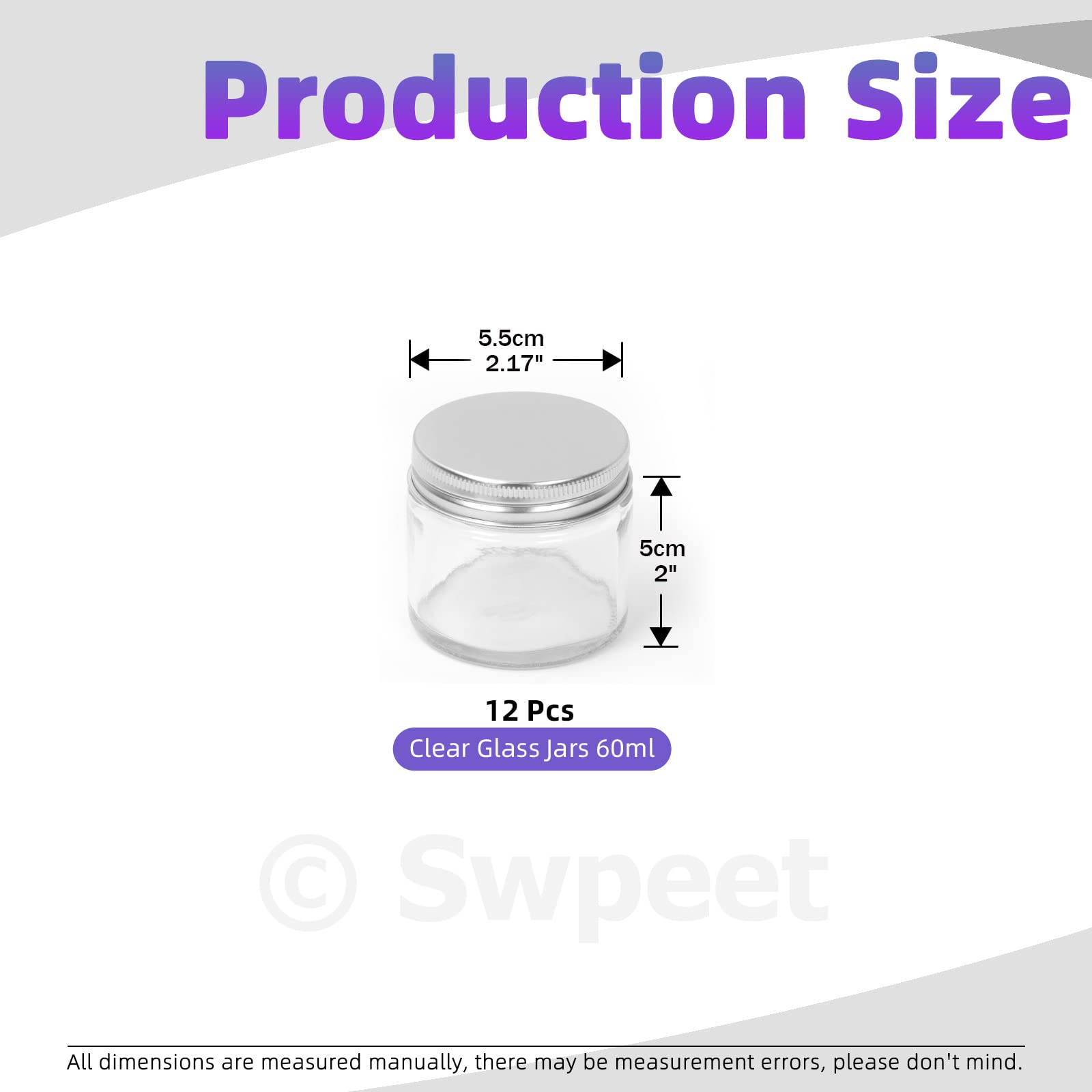 Swpeet 15 Packs 2 oz - 60ML Transparent Glass Jar with Silver Lid Assortment Kit, Round Containers Cosmetic Glass Jars with Lids Travel Jars Cosmetic Containers for Cream, Lotion