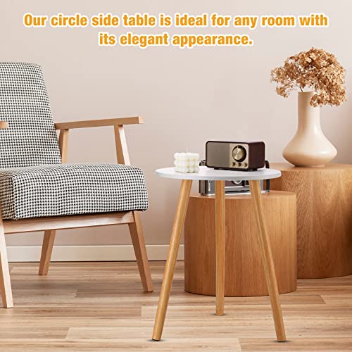 4 Set Round Side Table End Table with 3 Wood Legs Modern Accent Tray Nightstand White Bedside Table Small Coffee End Table for Living Room, Bedroom, Small Spaces, Easy Assembly 20.5 x 15.7 Inches