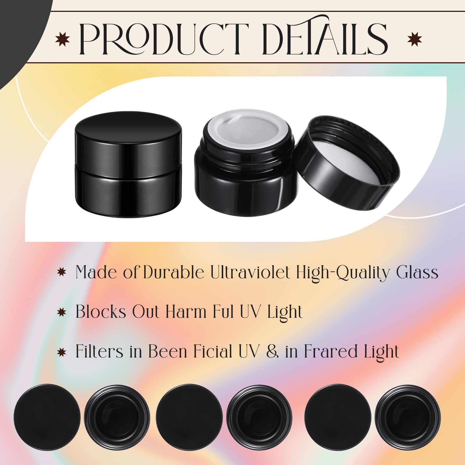 50 Pcs 5 ml Thick Glass Jars with Lid Black UV Protection Glass Bottle Cosmetic Containers Reusable 5g Jars for Lotion Lip Balm Makeup Wax Cosmetics Powder Supplies
