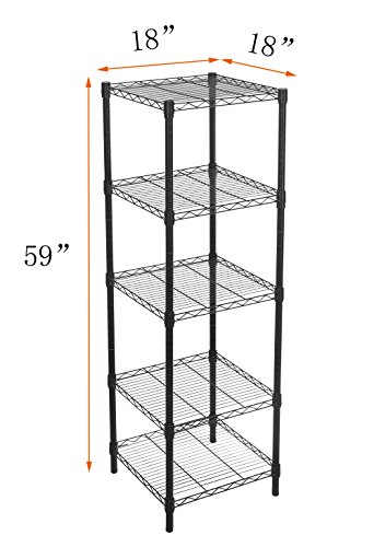 HollyHOME 5 Shelves Adjustable Steel Wire Shelving Rack in Small Space or Room Corner, Metal Heavy Duty Storage Shelf, Utility Rack, Bathroom Storage Tower Kitchen Shelving, Thicken Tube, Black