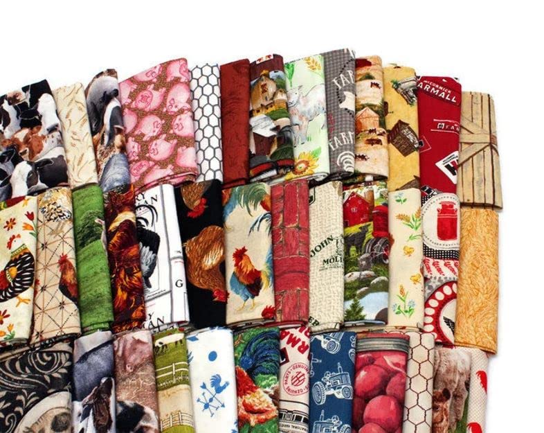 10 Fat Quarters - Farm Farming Country Hobby Farmer Ranch Orchard Farmhouse Animals Assorted Quilters Cotton Fabric Bundle
