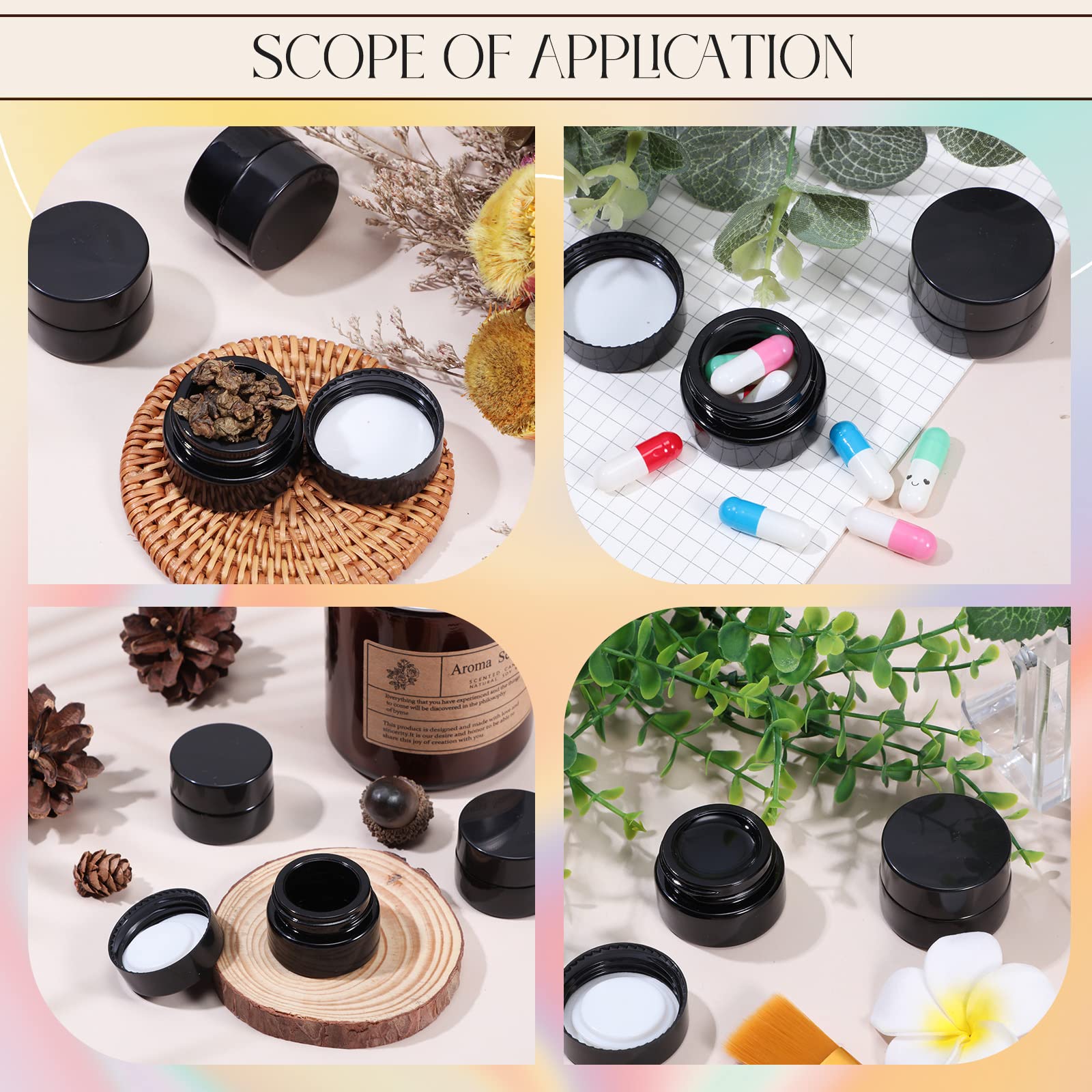 50 Pcs 5 ml Thick Glass Jars with Lid Black UV Protection Glass Bottle Cosmetic Containers Reusable 5g Jars for Lotion Lip Balm Makeup Wax Cosmetics Powder Supplies