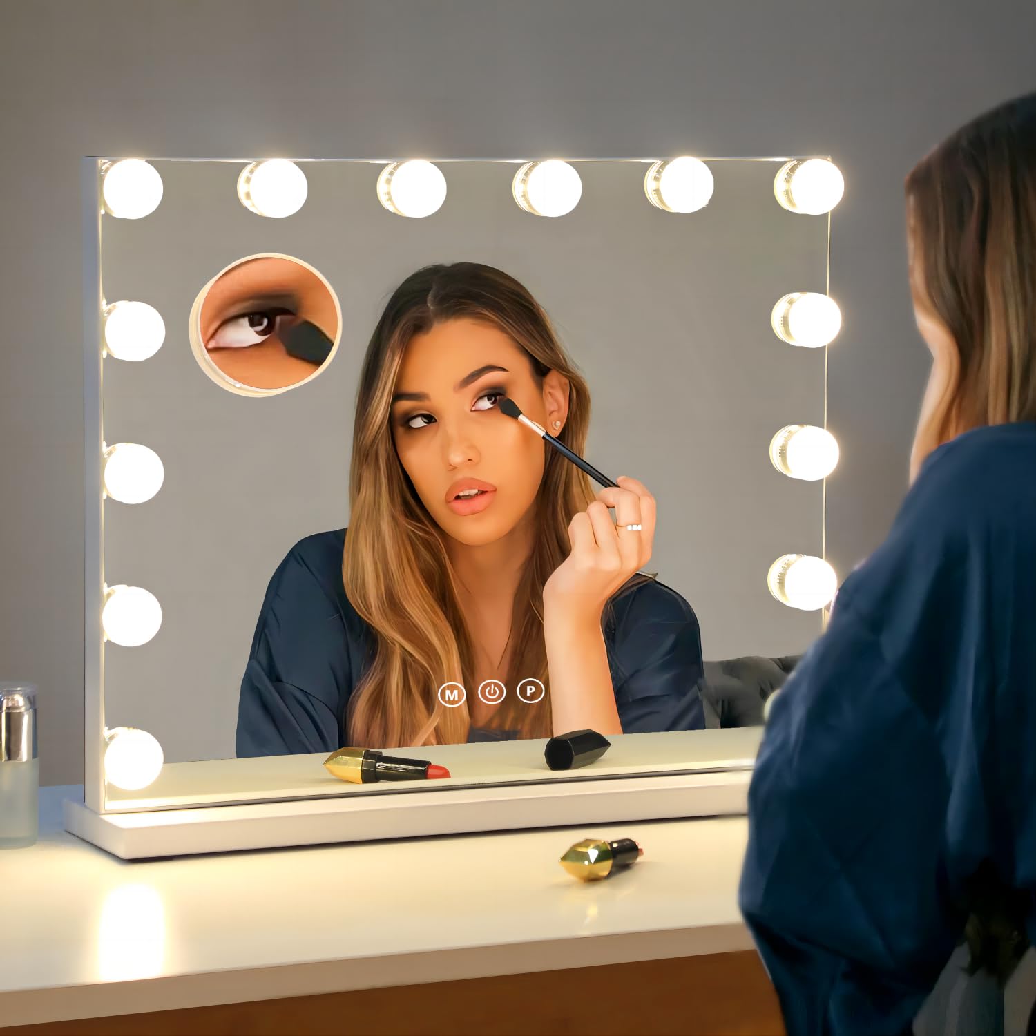 NUSVAN Vanity Mirror with Lights Lighted Makeup Mirror with Dimmable LED Bulbs,3 Color Lighting Modes,USB Charging Port Touch Control,Sturdy Metal Frame Design,White (50x40cm, 4.70)