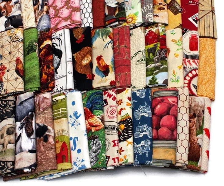 10 Fat Quarters - Farm Farming Country Hobby Farmer Ranch Orchard Farmhouse Animals Assorted Quilters Cotton Fabric Bundle