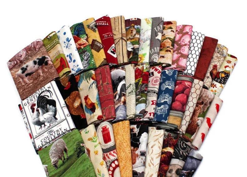 10 Fat Quarters - Farm Farming Country Hobby Farmer Ranch Orchard Farmhouse Animals Assorted Quilters Cotton Fabric Bundle