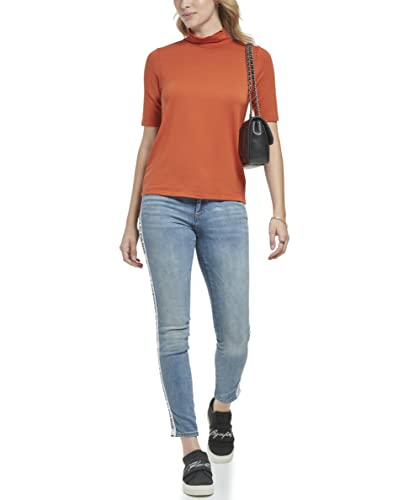 KARL LAGERFELD PARIS Women's Everyday 3/4 Sleeve Knit Top, Spicy Orange, Large