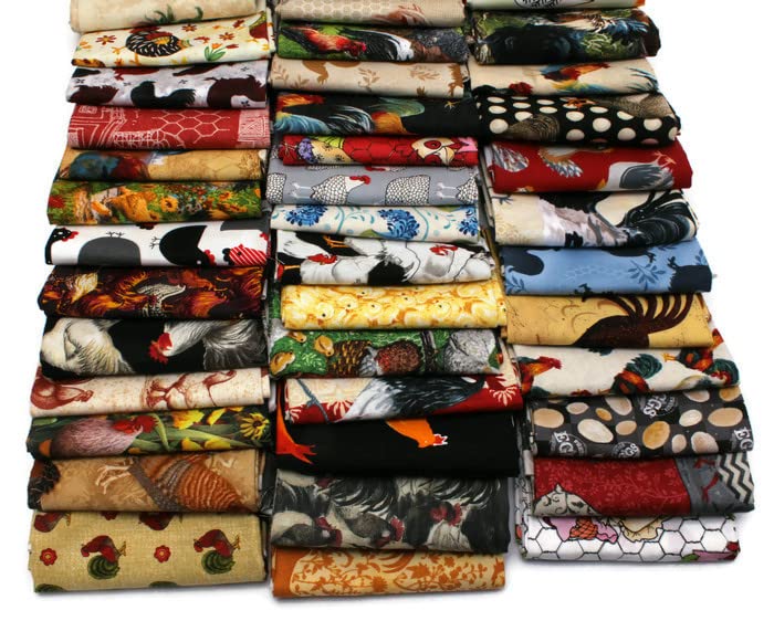 10 Assorted Fat Quarters - Chickens Roosters Hens Chicks Hen Fowl Birds Farm Farming Poultry Quality Cotton Fat Quarter Bundle