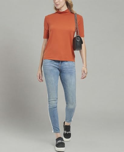 KARL LAGERFELD PARIS Women's Everyday 3/4 Sleeve Knit Top, Spicy Orange, Large