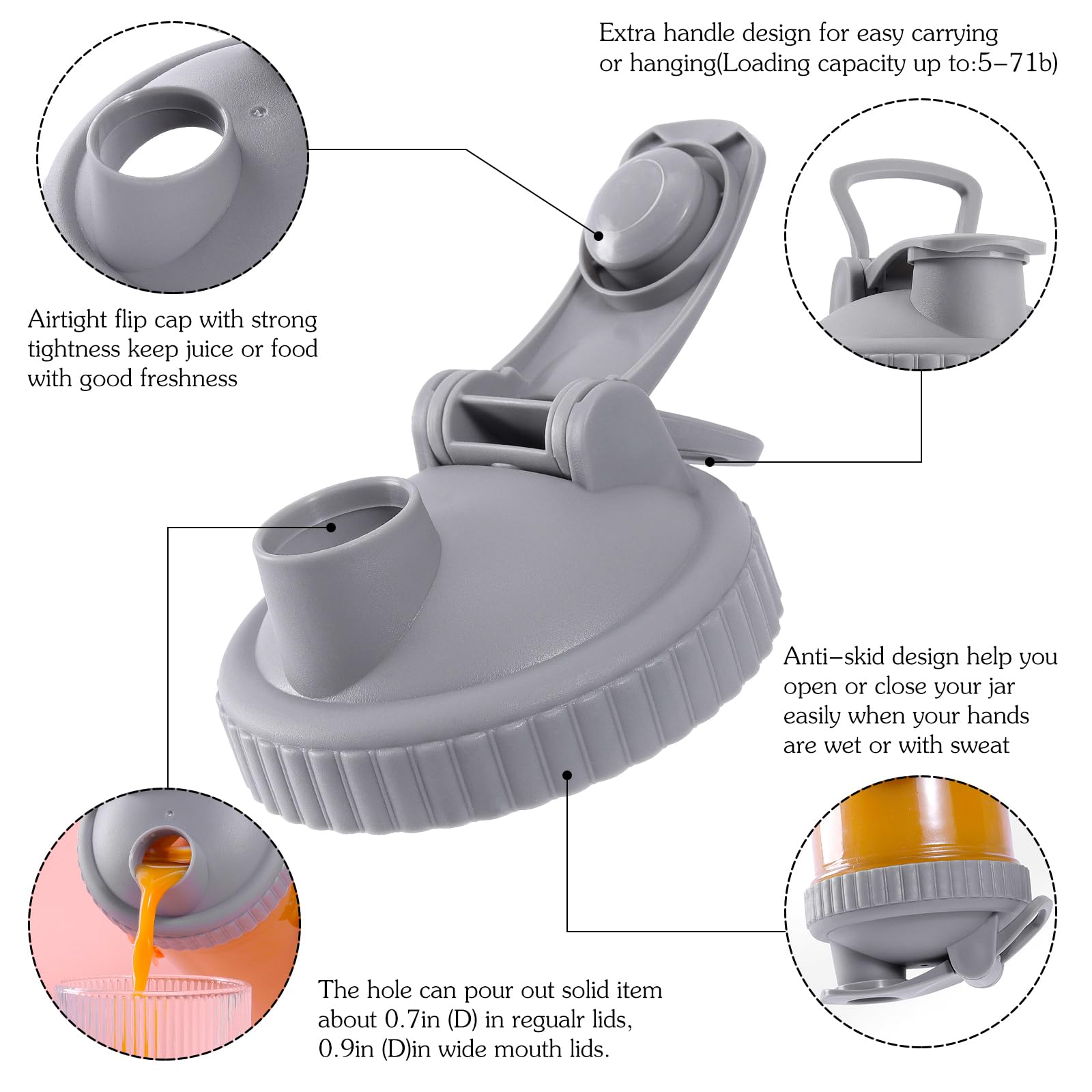 6 Pack Wide Mouth Ma-son Jar Lids 86mm Ma-son Jar Flip Top Lids Reusable Plastic Leak-proof Airtight Seal Ma-son Jar Pour Spout Pitcher Lids (Jars Not Included)