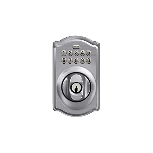 Schlage BE365 CAM 626 Camelot Keypad Deadbolt, Electronic Keyless Entry Lock, Satin Chrome