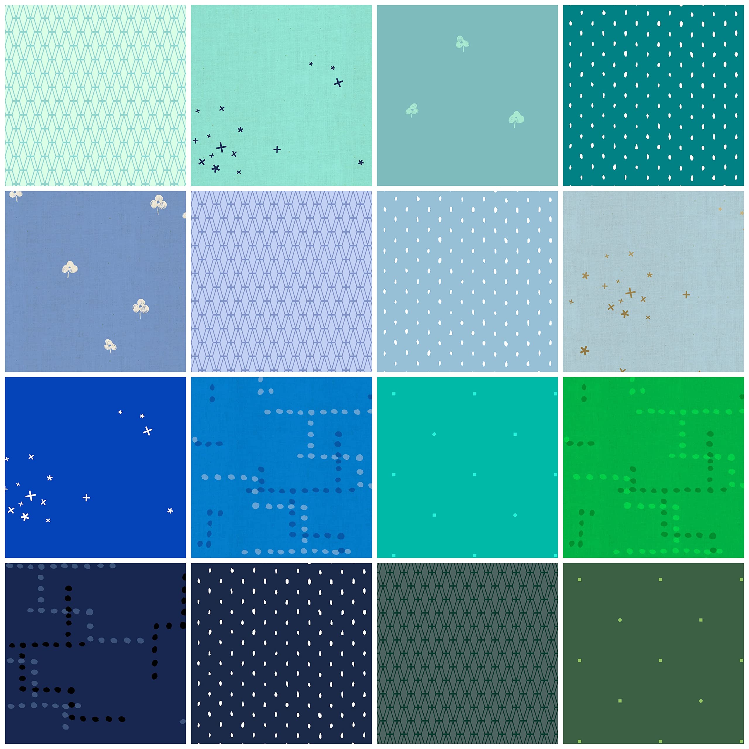 C+S Basics - Cool Fat Quarter Bundle (15 Pieces) for Cotton+Steel 18 x 21 inches (45.72 cm x 53.34 cm) Fabric cuts