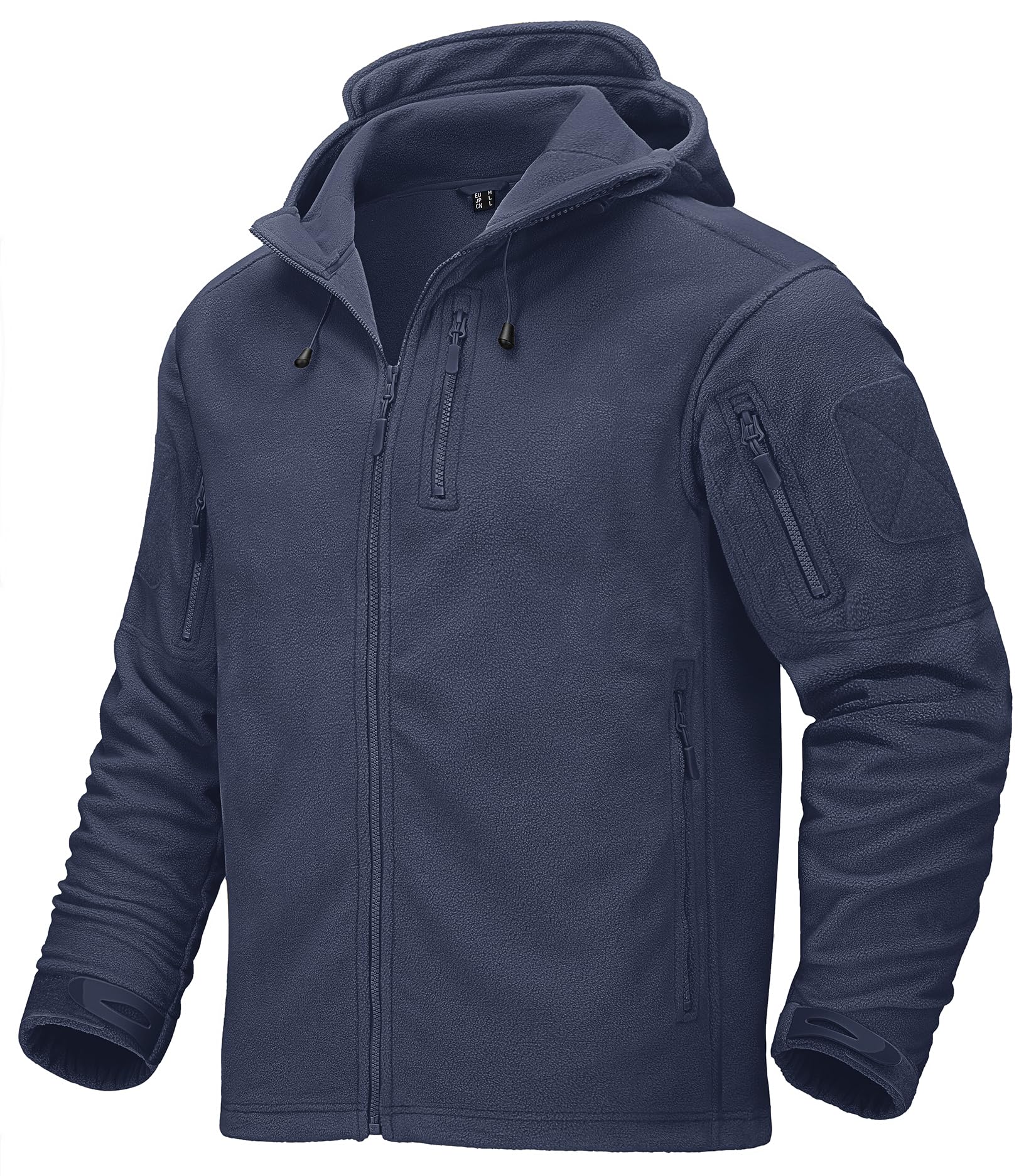 CRYSULLY Fleece Jacket for Men Winter Warm Windproof Coat with 5 Zip Pockets Navy Blue L