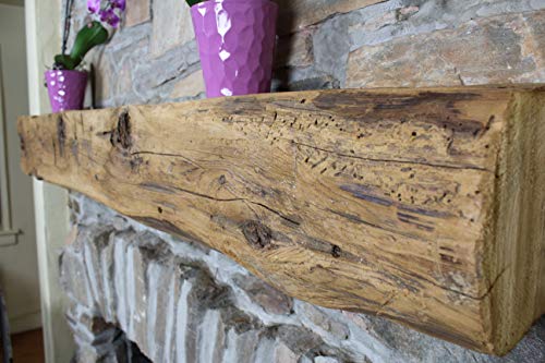 Modern Timber Craft Fireplace Mantel Shelf - Hand Hewn Wood Barn Beam - Authentic Reclaimed Wooden Rustic Shelving 48 Inches