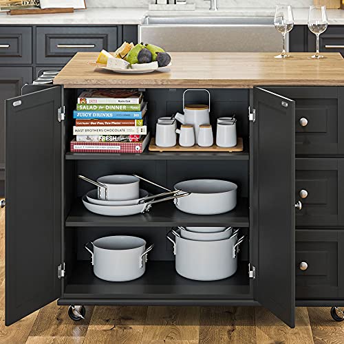 Homestyles Dolly Madison Kitchen Cart with Wood Top and Drop Leaf Breakfast Bar, Rolling Mobile Kitchen Island with Storage and Towel Rack, 54 Inch Width, Black