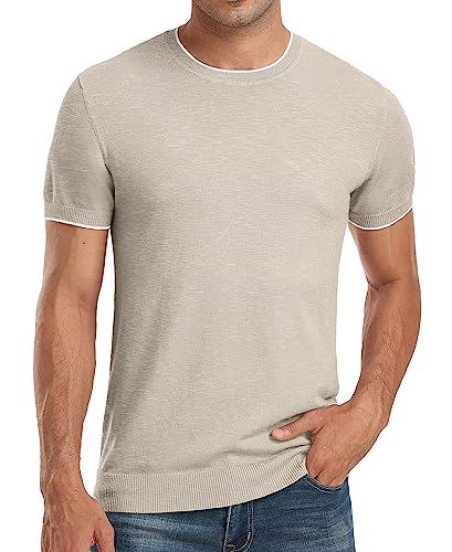 Sailwind Mens Linen Knit T-Shirt Short Sleeve Crew Neck Contrast Trim Tee Shirt