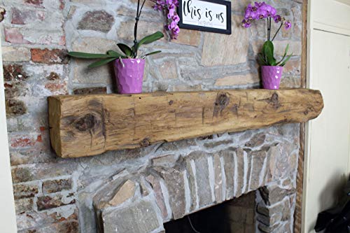 Modern Timber Craft Fireplace Mantel Shelf - Hand Hewn Wood Barn Beam - Authentic Reclaimed Wooden Rustic Shelving 48 Inches