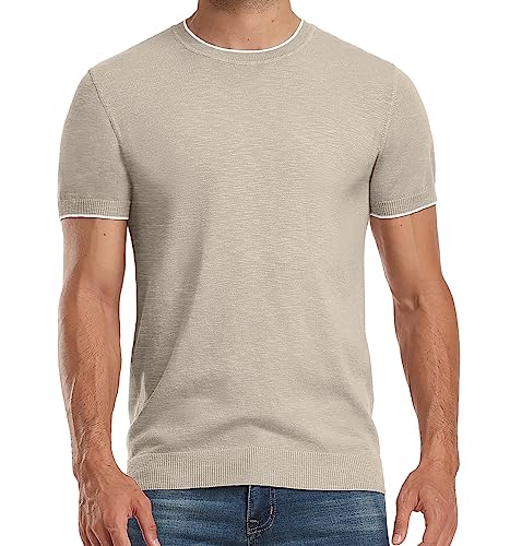 Sailwind Mens Linen Knit T-Shirt Short Sleeve Crew Neck Contrast Trim Tee Shirt