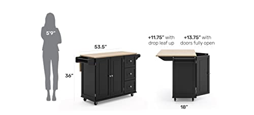 Homestyles Dolly Madison Kitchen Cart with Wood Top and Drop Leaf Breakfast Bar, Rolling Mobile Kitchen Island with Storage and Towel Rack, 54 Inch Width, Black