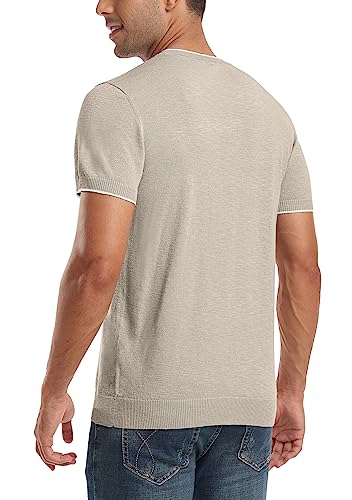 Sailwind Mens Linen Knit T-Shirt Short Sleeve Crew Neck Contrast Trim Tee Shirt