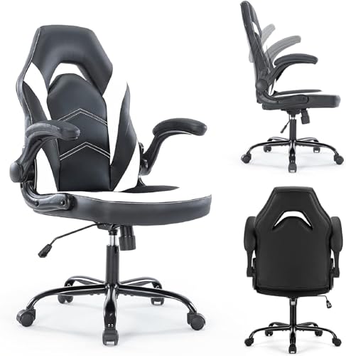 Computer Gaming Chair High Back, Ergonomic Office Seat with Flip-up Armrest, Wheeled Video Gamchair for Adults