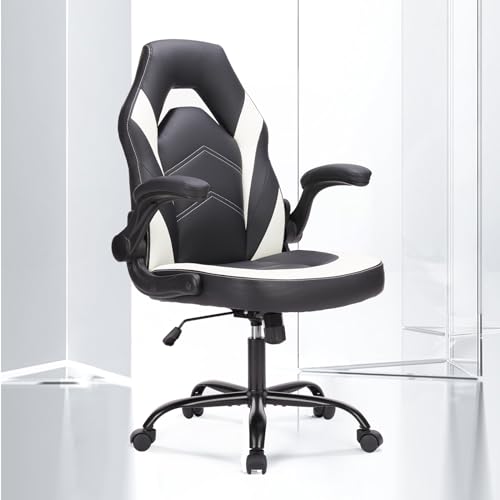 Computer Gaming Chair High Back, Ergonomic Office Seat with Flip-up Armrest, Wheeled Video Gamchair for Adults