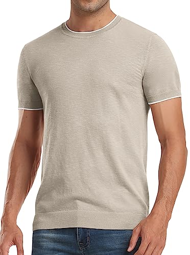 Sailwind Mens Linen Knit T-Shirt Short Sleeve Crew Neck Contrast Trim Tee Shirt