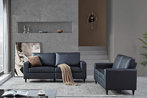 MOEO 2 Piece Leather Sofa Sets, Modern Upholstered Loveseat and 3 Couch Furniture for Living Room, Solid Frame and Wood Legs-Black PU (5 Seat)
