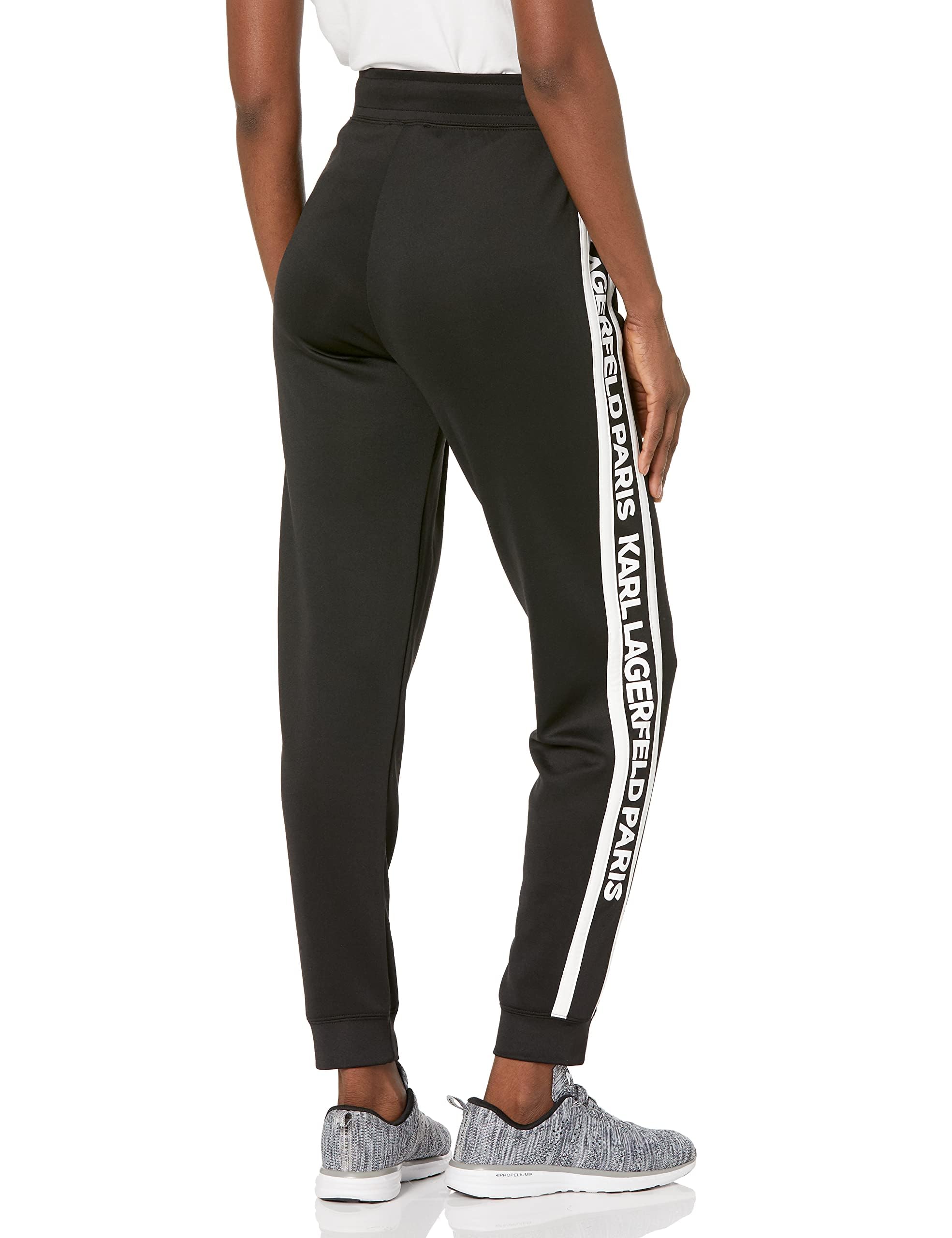 Karl Lagerfeld Paris womens Block Letter Logo Jogger Tracksuit, Black/White, Medium US