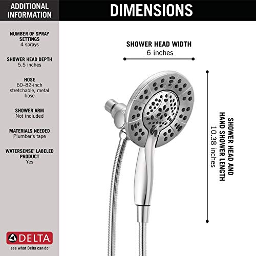 Delta Faucet 4-Spray In2ition Dual Shower Head with Handheld Spray, Chrome Shower Head with Hose, Showerheads & Handheld Showers, Handheld Shower Heads, Detachable Shower Head, Chrome 58499
