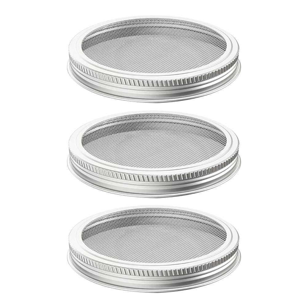 ccHuDE 3 Pcs 304 Stainless Steel Sprouting Lids Mason Jar Sprout Lids Screen Mesh Canning Jar Lids Wide Mouth Jar Cover Lids for Growing Bean