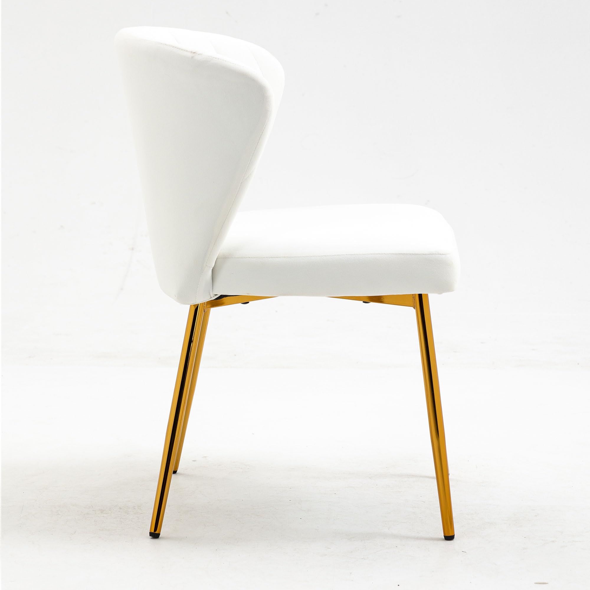 KASUE Velvet Dining Chairs Set of 4 – Golden Metal Legs & Tufted Upholstery - Modern Dining Chairs for Your Dining Room, Kitchen, Vanity.White