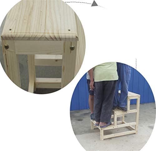 Step Stool Solid Wood Ladders, Second Floor Ladder Stool Three-Storey Ladder Frame Solid Wood Material Clear Wood Grain Styles Household Ladder/50 X 44 X 40Cm