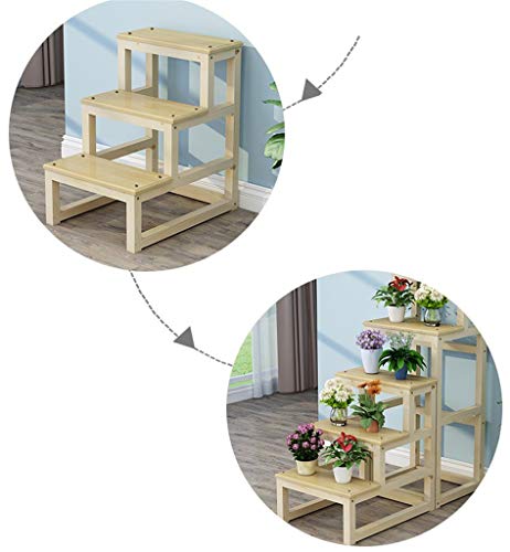 Step Stool Solid Wood Ladders, Second Floor Ladder Stool Three-Storey Ladder Frame Solid Wood Material Clear Wood Grain Styles Household Ladder/50 X 44 X 40Cm