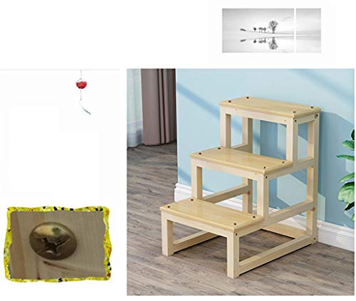Step Stool Solid Wood Ladders, Second Floor Ladder Stool Three-Storey Ladder Frame Solid Wood Material Clear Wood Grain Styles Household Ladder/50 X 44 X 40Cm