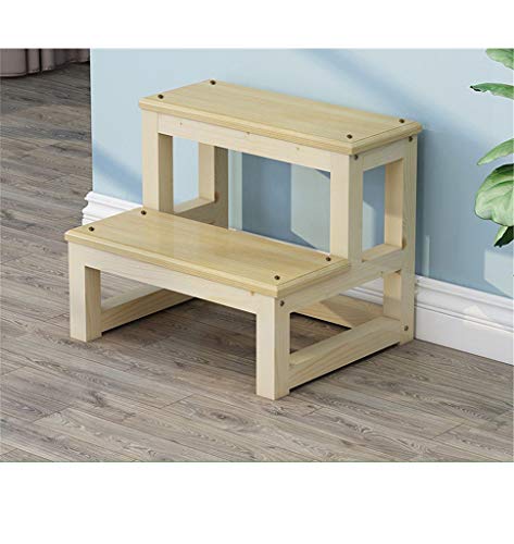 Step Stool Solid Wood Ladders, Second Floor Ladder Stool Three-Storey Ladder Frame Solid Wood Material Clear Wood Grain Styles Household Ladder/50 X 44 X 40Cm