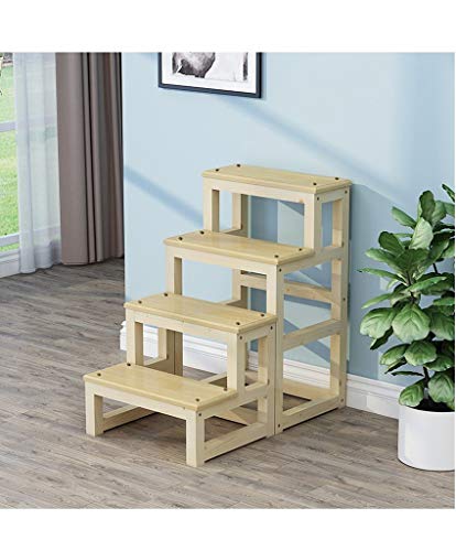 Step Stool Solid Wood Ladders, Second Floor Ladder Stool Three-Storey Ladder Frame Solid Wood Material Clear Wood Grain Styles Household Ladder/50 X 44 X 40Cm