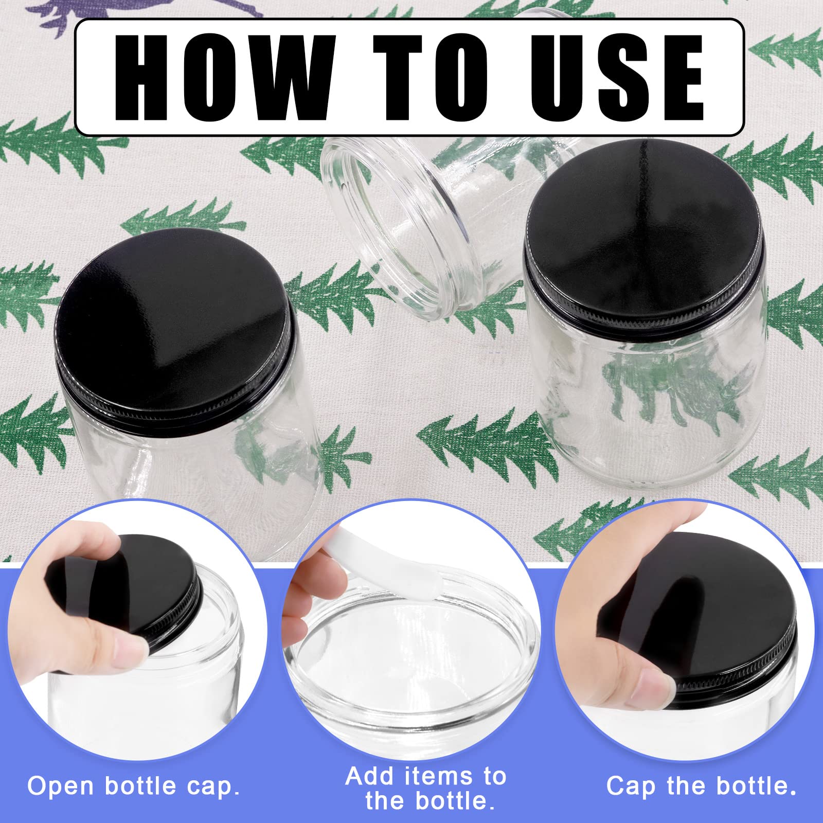 Glarks 8 Pack 8oz Glass Jars with Lids, Round Clear Glass Jars with Inner Liner and Black Lids for Storing Creams, Beauty Products, Cosmetic and Ointments