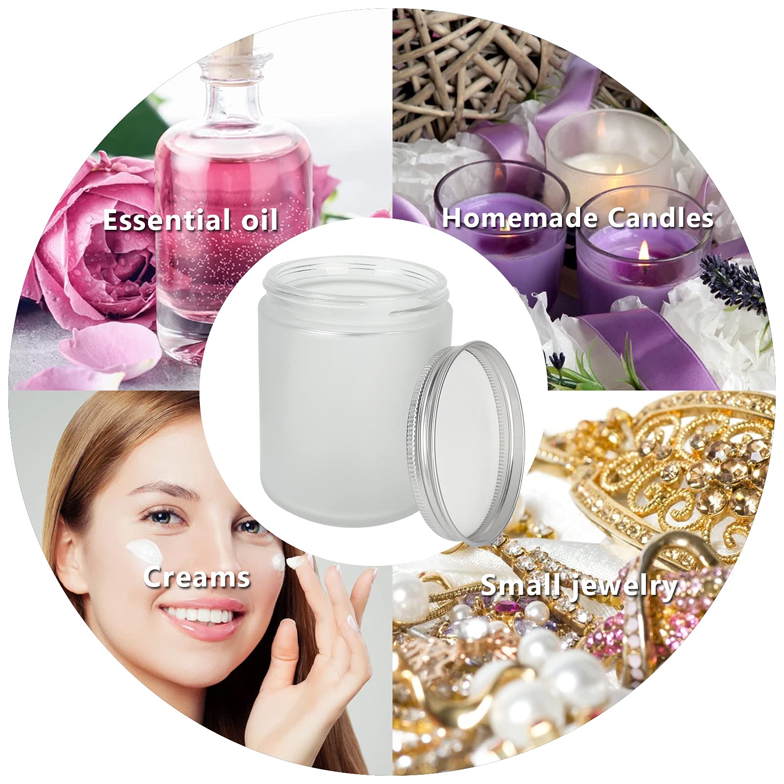 15 Pack, 2 oz 60ml Frosted Glass Jars with Silver Lids & Inner Liners, Empty Matte Clear Round Refillable Cosmetic Containers Travel Jars for Cosmetics,Body Butter,Scrubs,Face Cream Lotion and More
