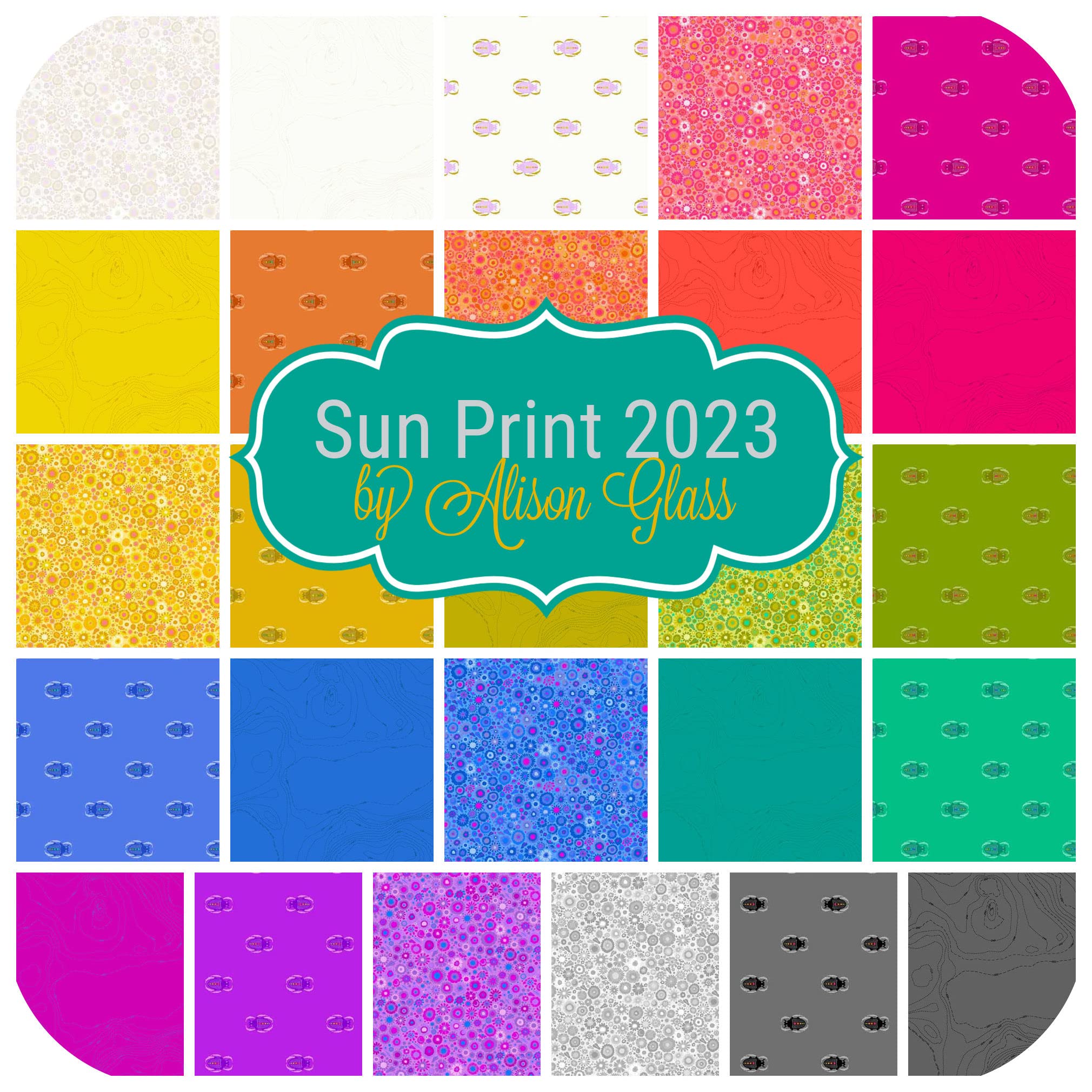 Sun Print 2023 Fat Eighth Bundle (27 Pieces) by Alison Glass for Andover 9 x 21 inches (22.86 cm x 53.34 cm) Fabric cuts DIY Quilt Fabric