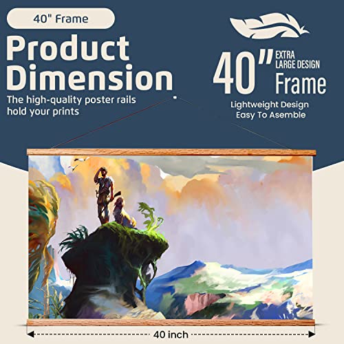 Landmass 40” Wide Magnetic Poster Frame, Poster Hanger - 40x20 40x27 40x30 40x60 Frame - Teak Wood Frame for Posters, Prints, Photos, Pictures, Maps, Scrolls, and Artwork