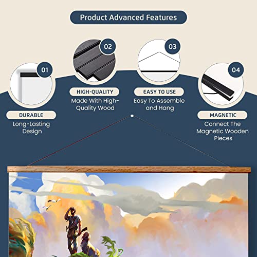Landmass 40” Wide Magnetic Poster Frame, Poster Hanger - 40x20 40x27 40x30 40x60 Frame - Teak Wood Frame for Posters, Prints, Photos, Pictures, Maps, Scrolls, and Artwork