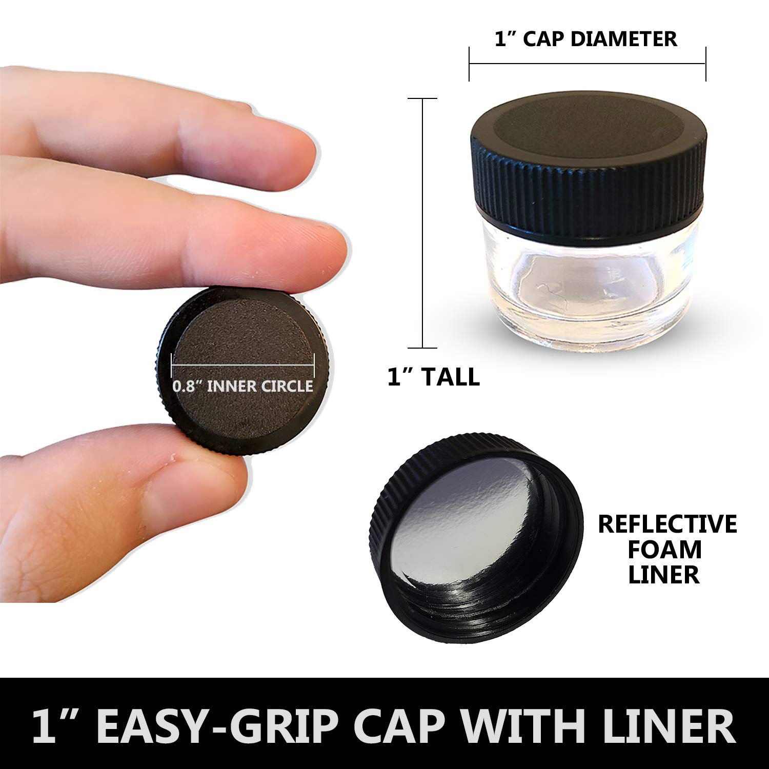 Midelo 100-Pack 5ml Thick Glass Jars with Reflective Foam Liner - Mini Refillable small containers with lids for Oil, Lip Balm, Wax, Cosmetics, Makeup, & More - Small jars with Black Airtight Lids