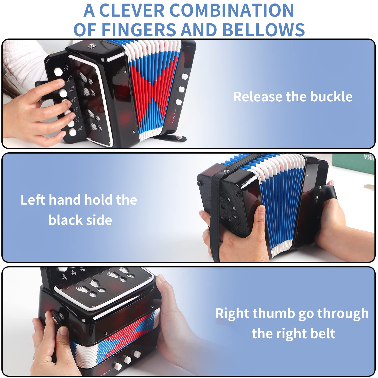Kids Accordion, Horse 10 Keys Control Kids Accordion Musical Instruments for Kids Children Beginners Lightweight and Environmentally-friendly (Black)