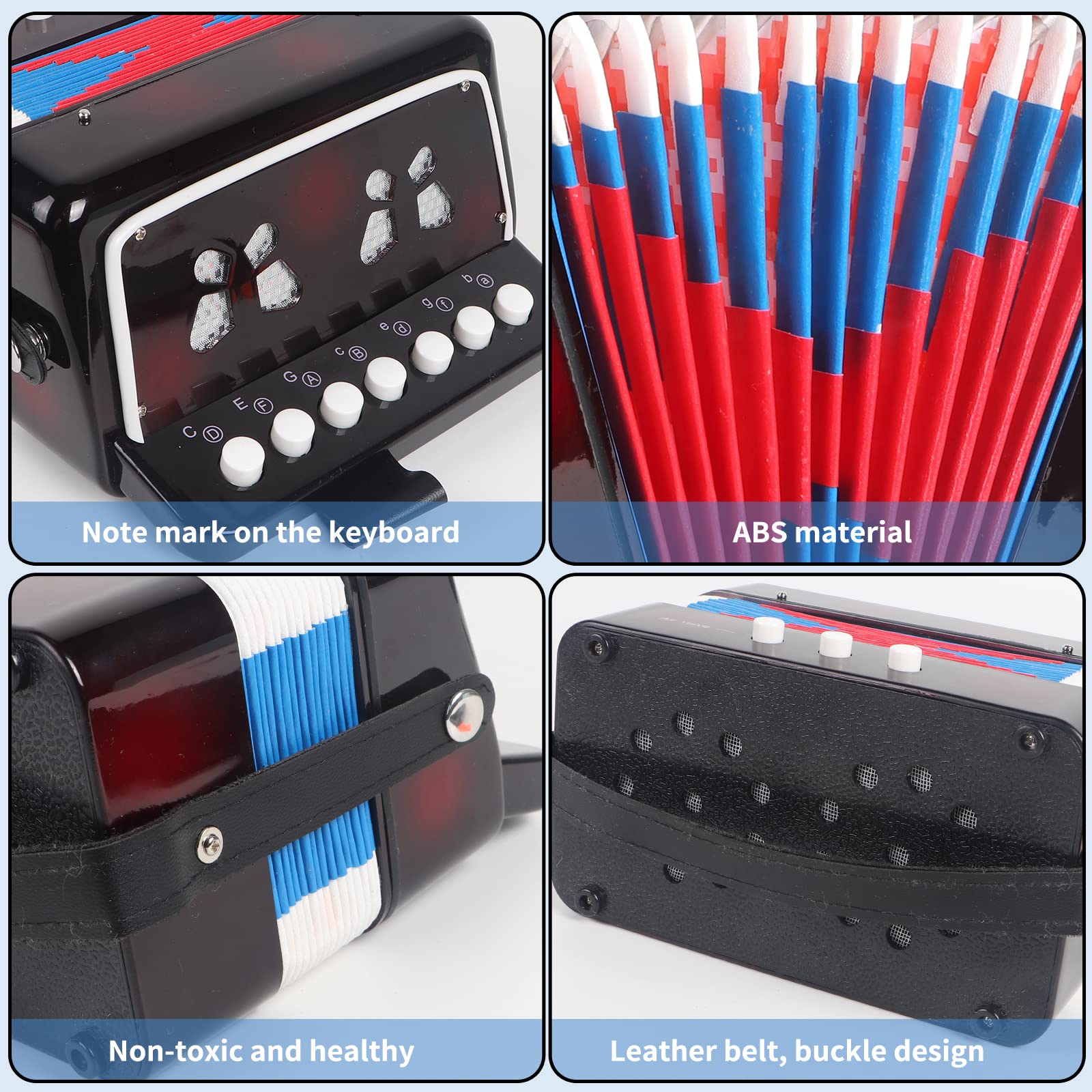 Kids Accordion, Horse 10 Keys Control Kids Accordion Musical Instruments for Kids Children Beginners Lightweight and Environmentally-friendly (Black)