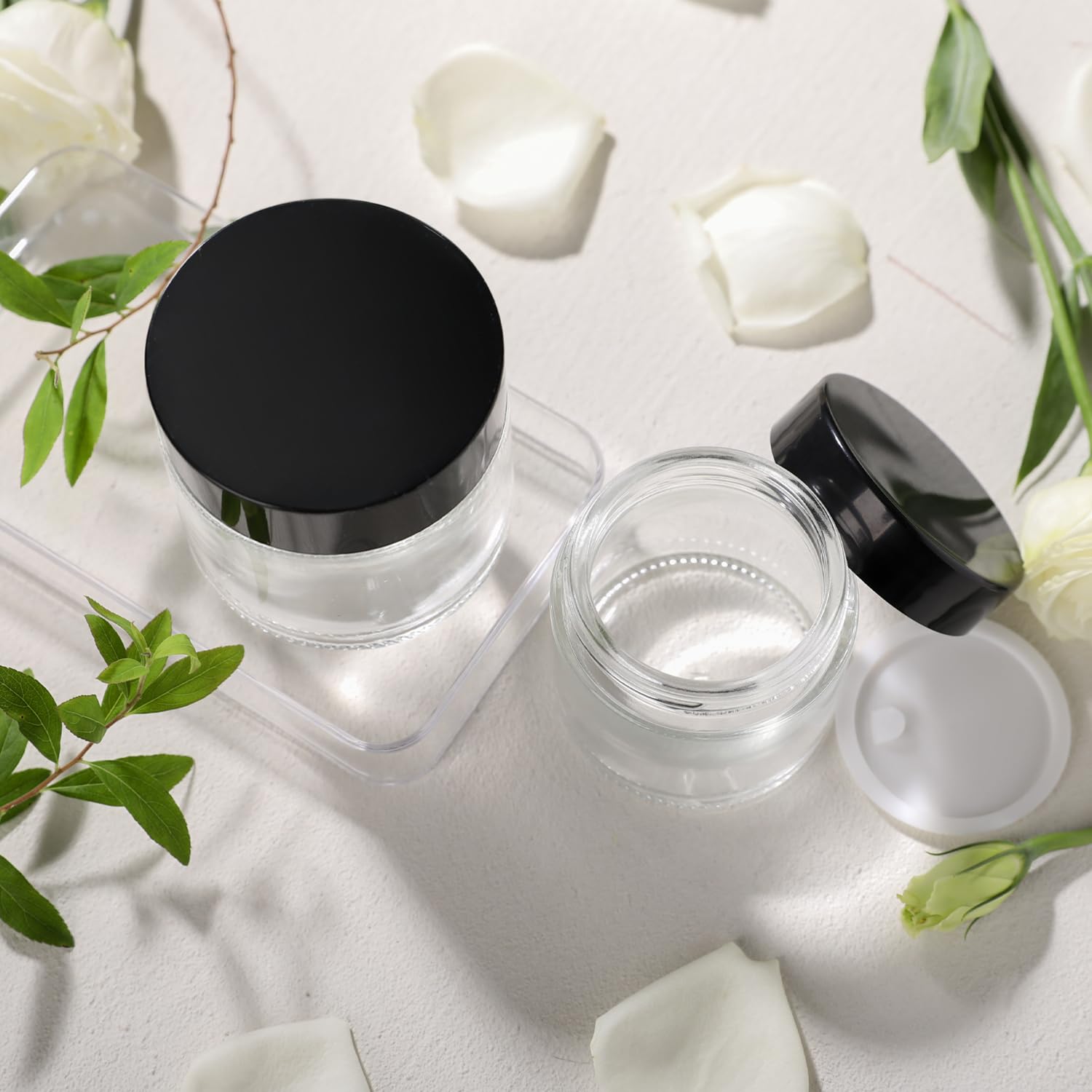 3 Pack Clear Small Glass Cosmetic Jars with Lids - 60 ml Empty Glass Makeup Containers for Sample, Cream, Lotion, Powder (2 OZ)