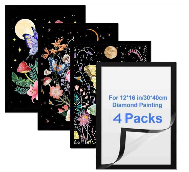 pchmcu 4 Packs 12" x 16 Picture Frame,Diamond Painting Picture Frames for 30x40cm,Magnetic Art Frame,Frames for Wall Window Door Black,inside Size 10" x 14"